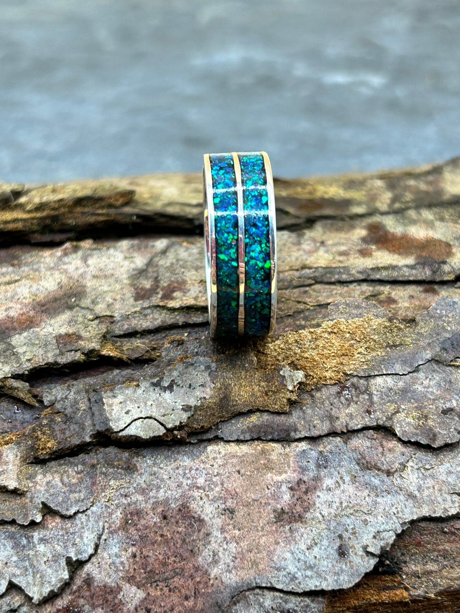 Sterling Silver Inlay band ring : Opal Inlay in various colours ...